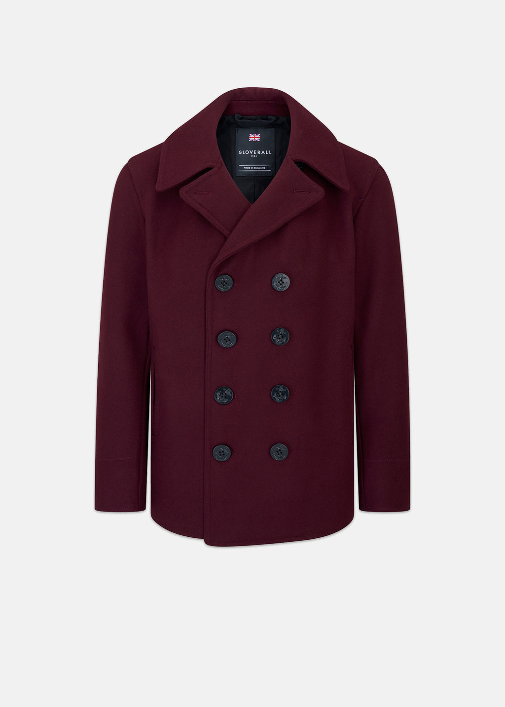 Men's Admiralty Melton Wool Peacoat Burgundy - Gloverall – Gloverall