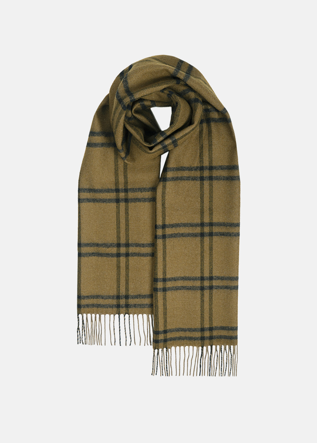 Unisex Oversized Lambswool Scarf Ochre Check - Gloverall – Gloverall